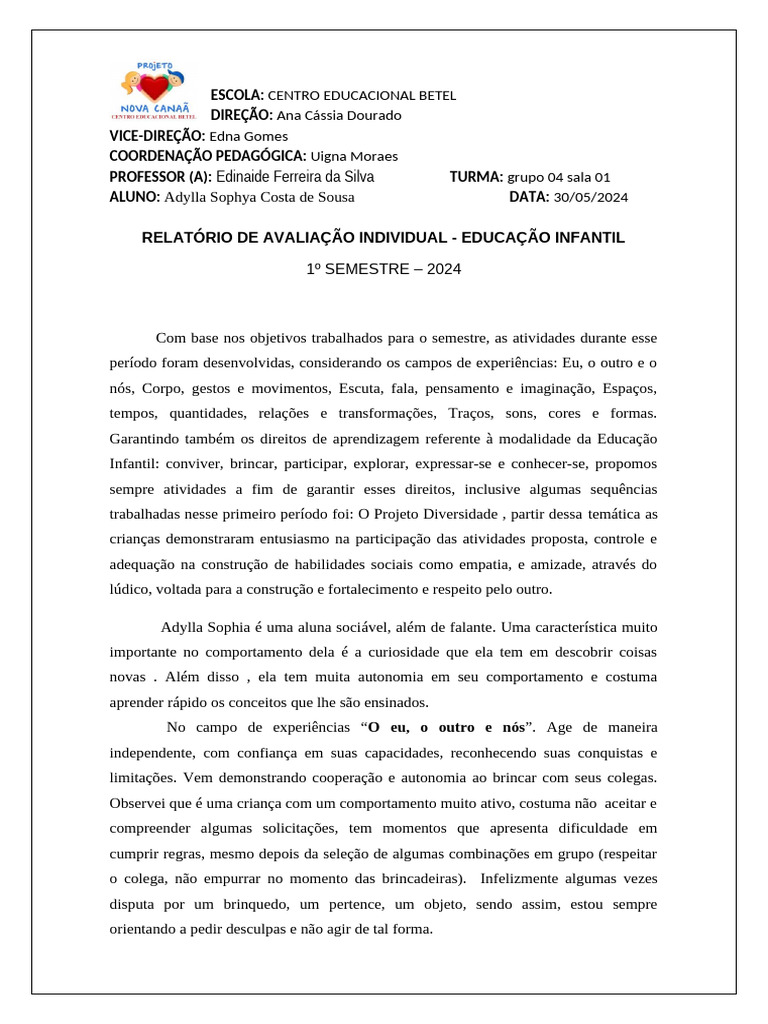 Modelo de Relatório de Turma | PDF | Pedagogia | Aprendizado