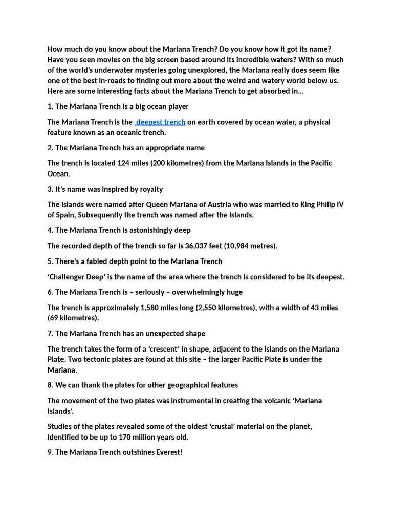 Facts About The Mariana Trench | PDF | Earth Sciences | Oceanography