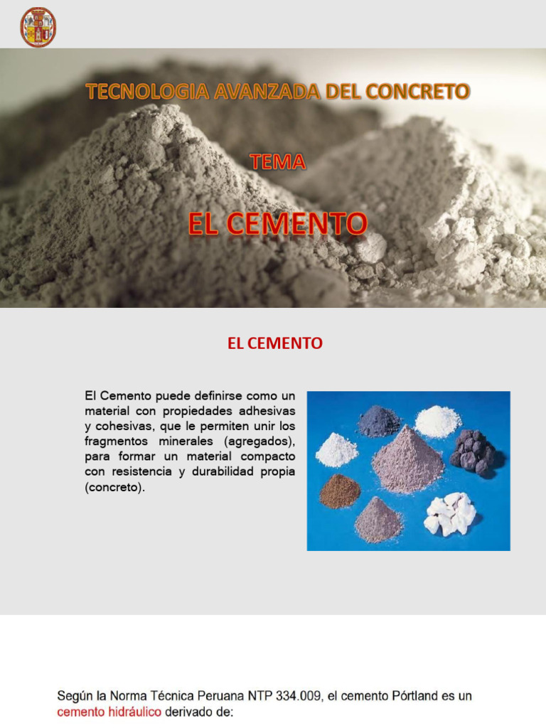Tipos y propiedades del cemento Portland | PDF | Cemento | Hormigón