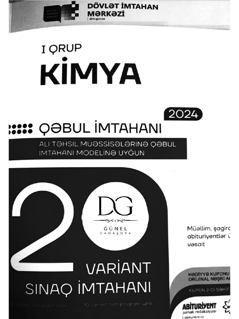 DİM OTK Kimya 20 Variant Sınaq Kitabı I Qrup | PDF