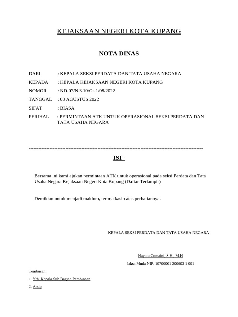 Contoh Nota Dinas | PDF