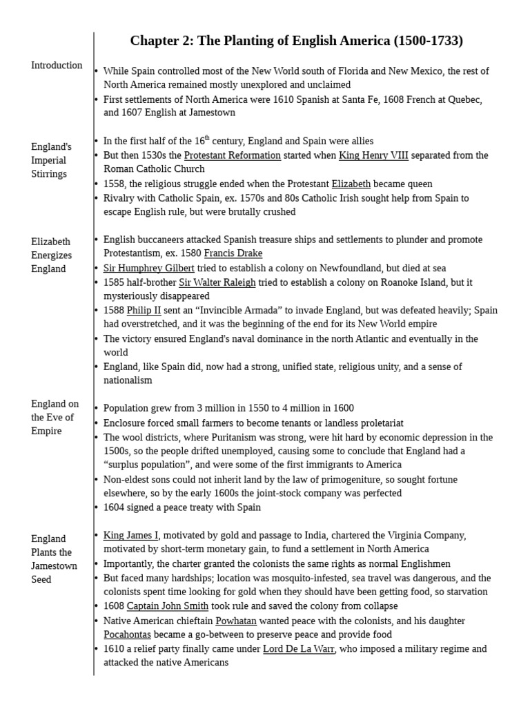 Chapter 2: The Planting of English America (1500-1733) | PDF ...