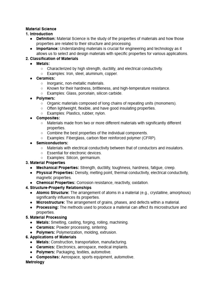 Material Science and Metrology Notes | PDF | Materials Science ...
