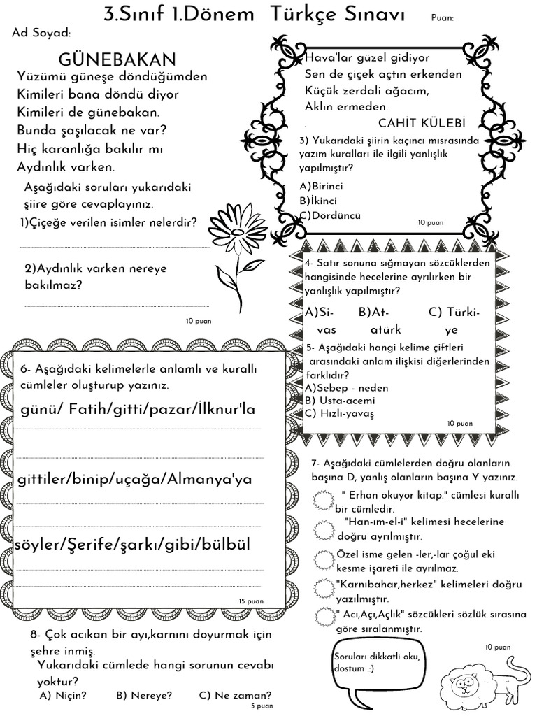 3 Sinif-1 Turkce-Sinavi | PDF