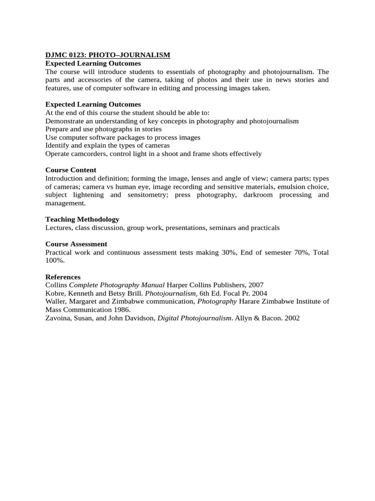 Official Course Outline | PDF | Camera | Imaging