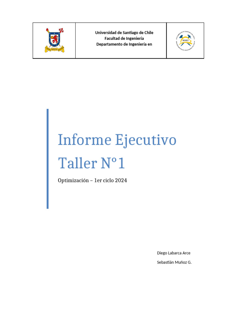Informe Taller 1 | PDF | Programación lineal | Optimización Matemática