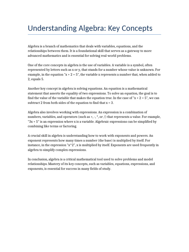 Understanding Algebra Key Concepts | PDF