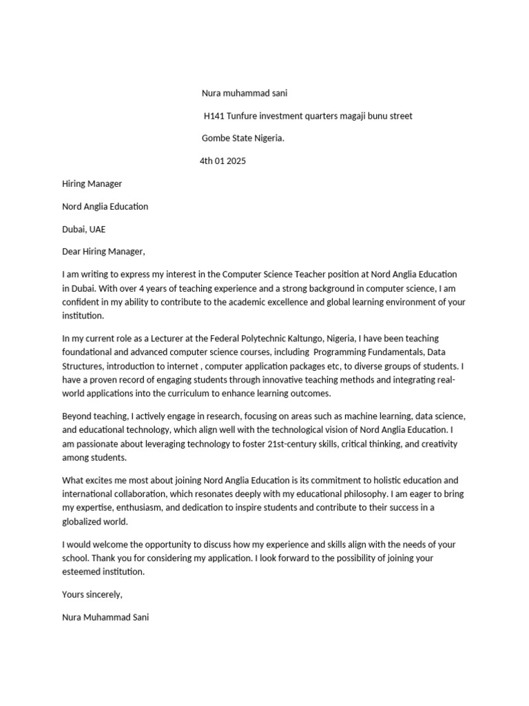 Dubai cover letter | PDF