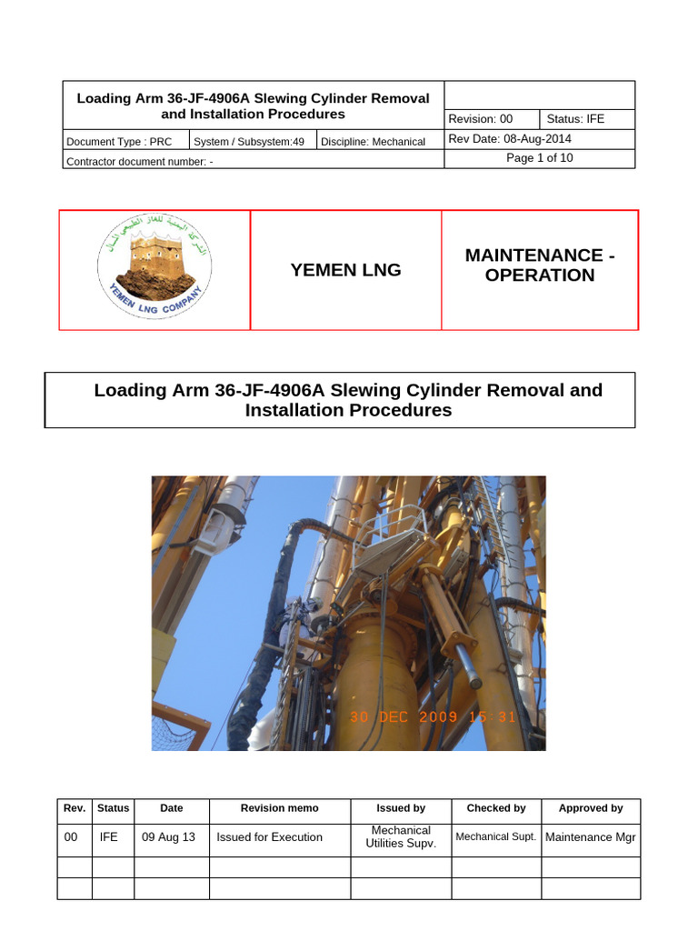 Methods Statment For Marine Loading Arm Slewing Cylinder Removal and ...