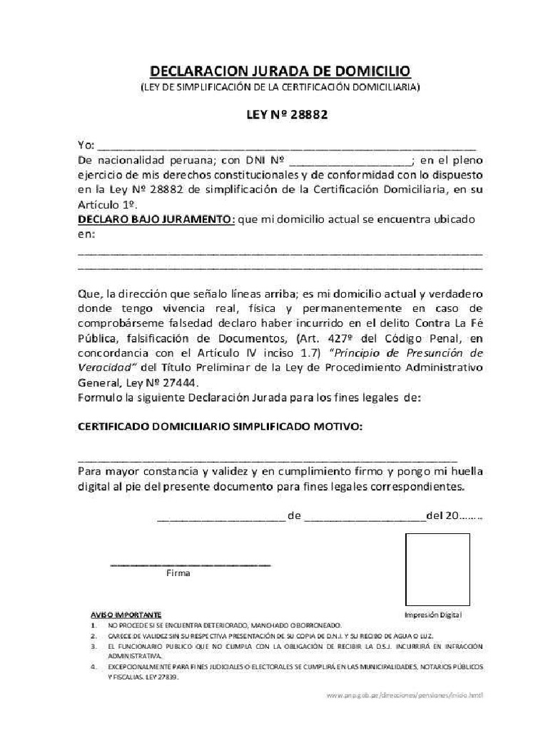 Declaracion Jurada Simple Domicilio | PDF