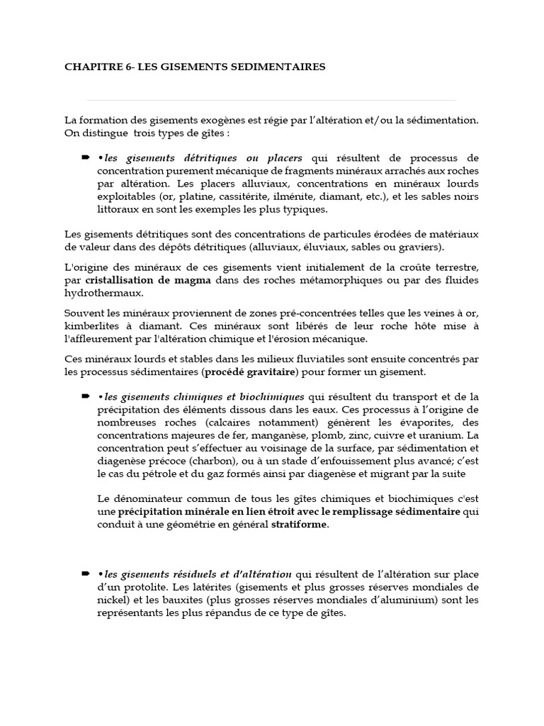 Gisements sédimentaires et placers | PDF | Roche sédimentaire | Géologie