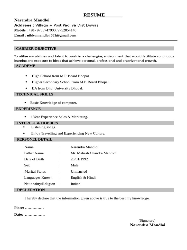 Resume: Narendra Mandloi | PDF