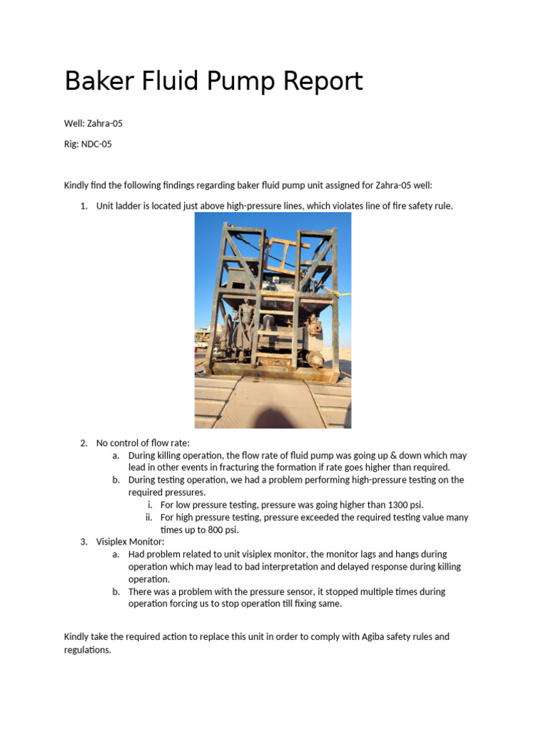 Baker Fluid Pump Report | PDF