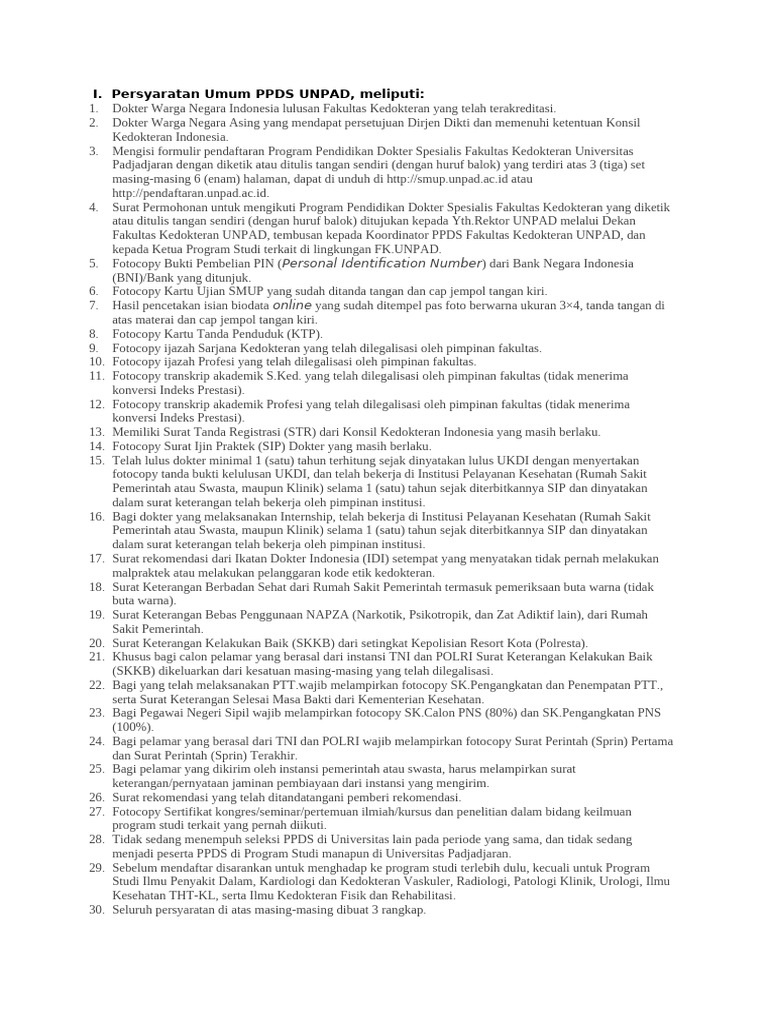 Persyaratan Ppds Unpad | PDF