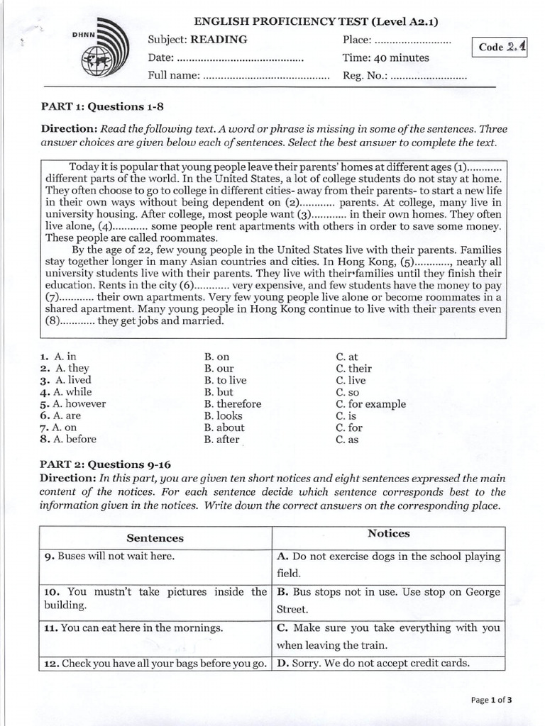 ENGELE1 1702 15h45 English-Elementary-1 Reading | PDF
