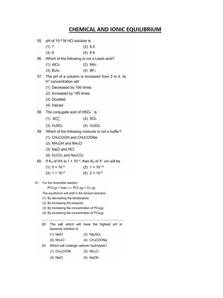 Practice Sheet - Code - A - 22 - 23 - Chemical and Ionic Equilibrium | PDF