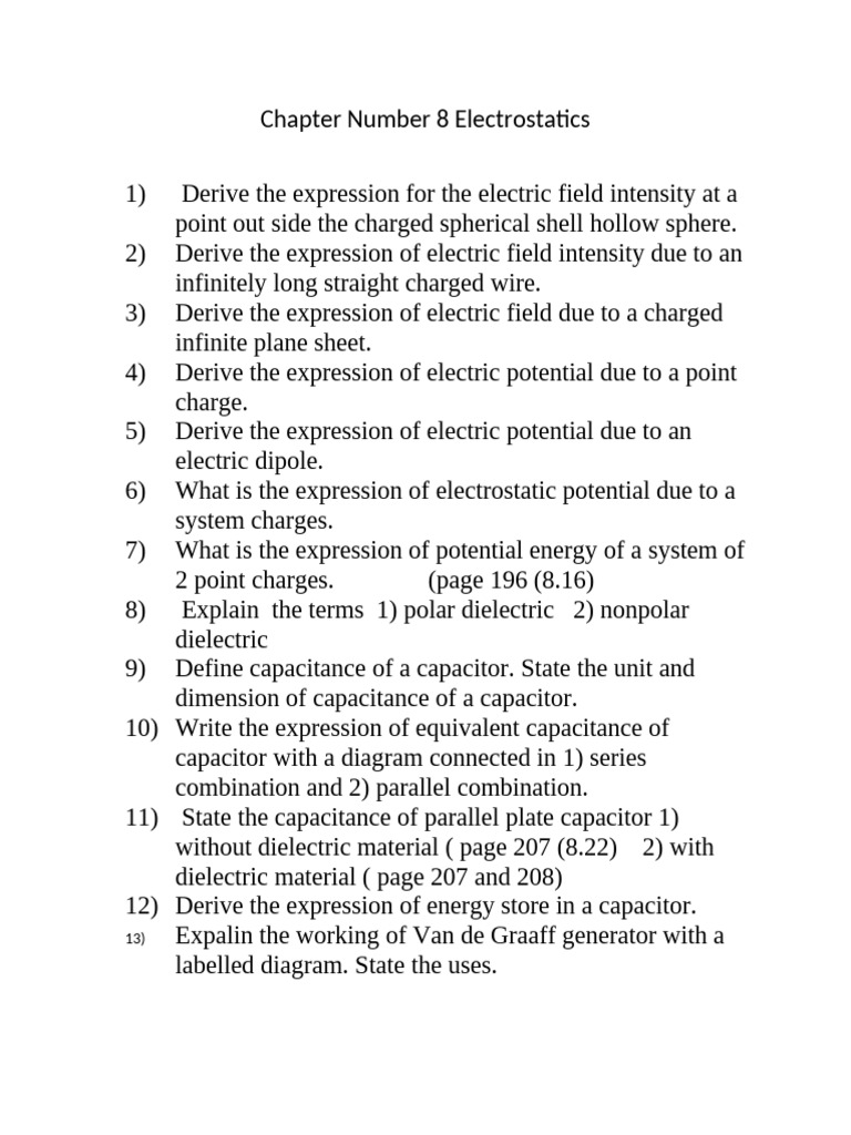 Chapter 8 Electrostatics | PDF