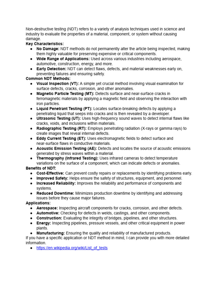 NDT Techniques and Applications Overview | PDF | Nondestructive Testing ...