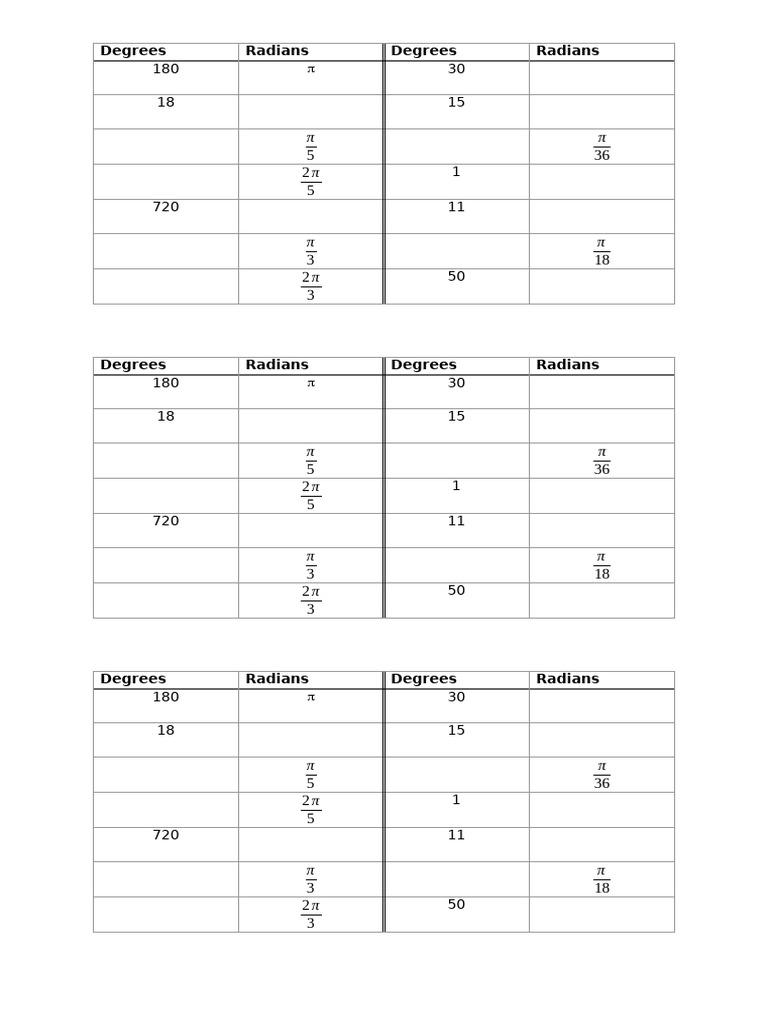 Radians Degrees Matching | PDF