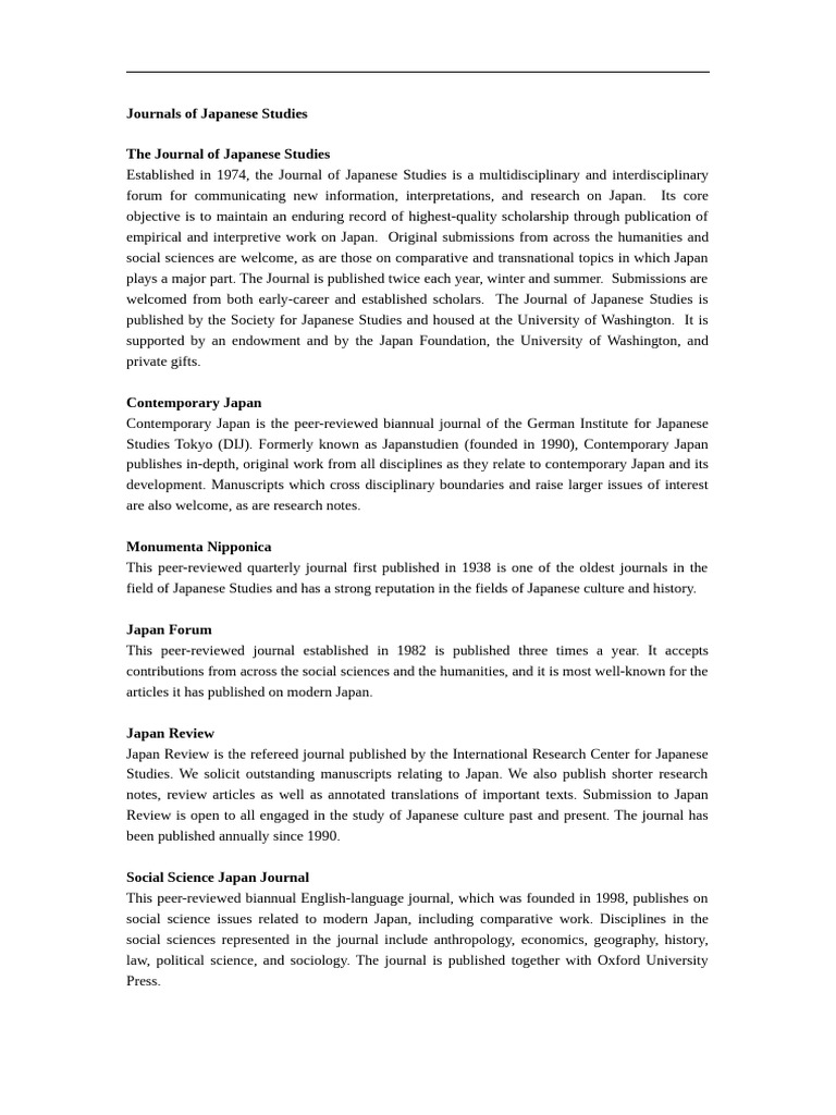Overview of Japanese Studies Journals | PDF | Academic Journal | Social ...