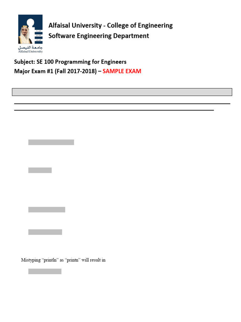 SE100 Midterm1 Fall2017 Sample | PDF | Java (Programming Language ...