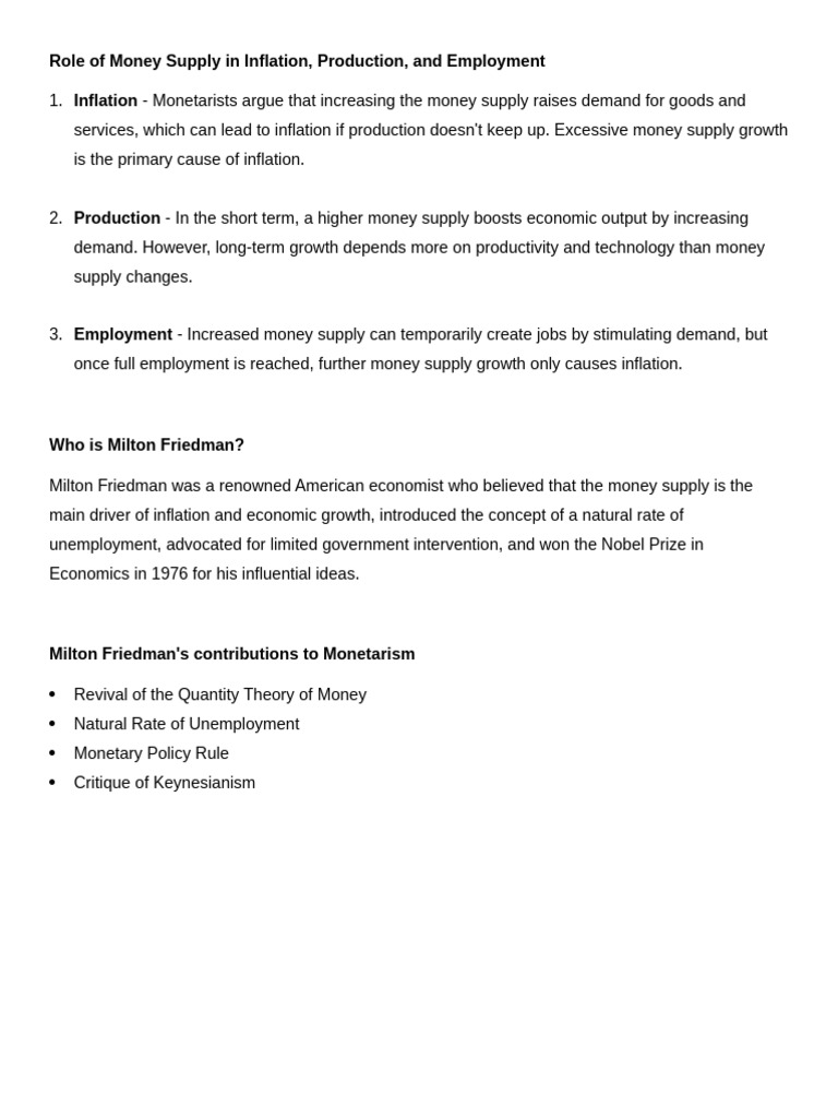 Role of Money Supply in Inflation | PDF