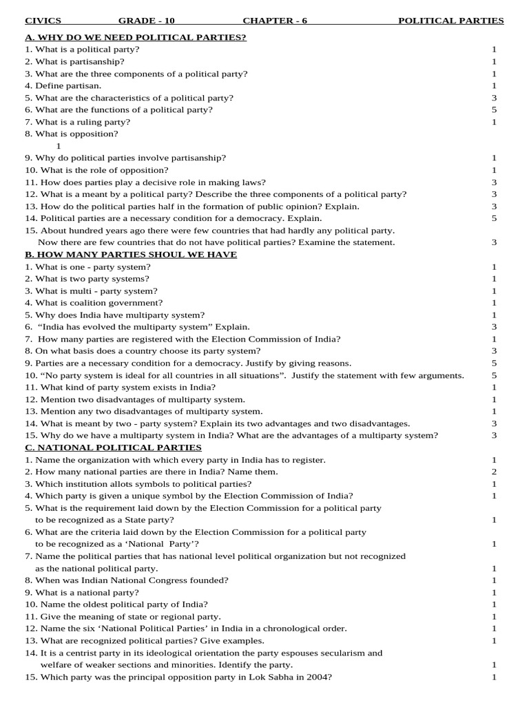 Political Parties (Grade 10 - Civics) A4 | PDF | Democracy | Political ...