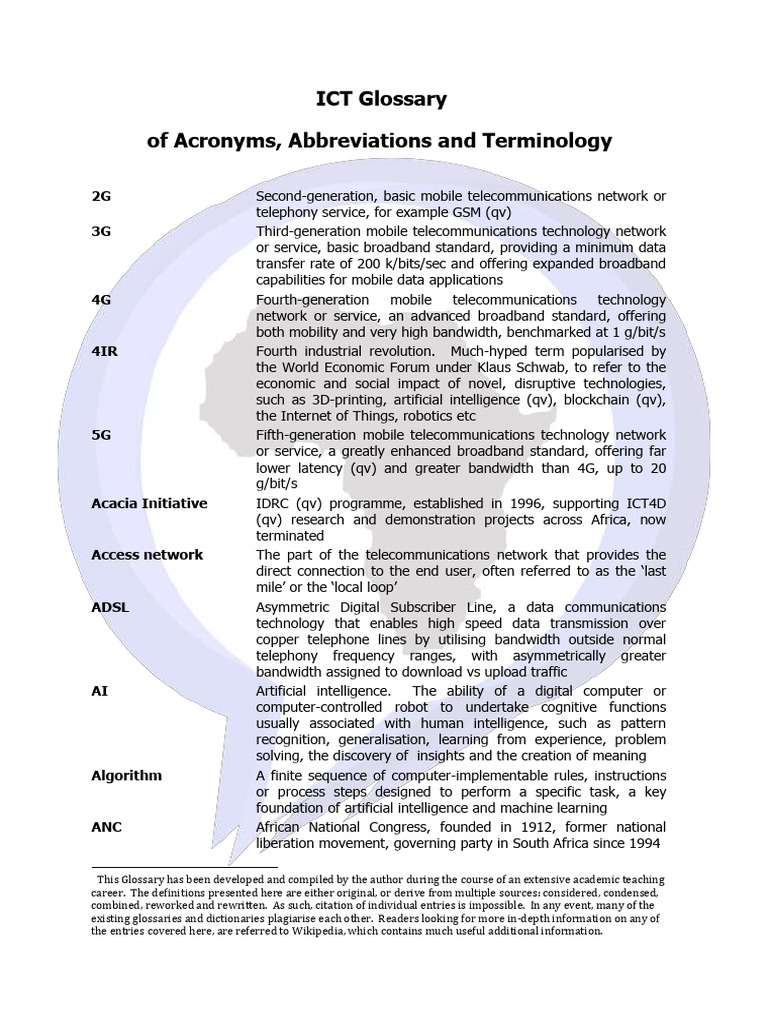 Charley Lewis ICT Glossary | PDF | Computer Network | High Speed Packet ...
