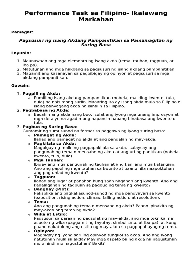 Grade 10 Performance Task | PDF
