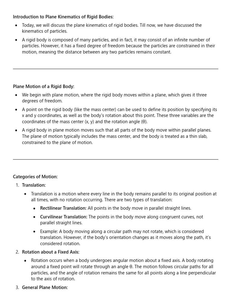 Kinematics and Dynamics of Rigid Bodies in Plane Motion | PDF | Rotation Around A Fixed Axis ...