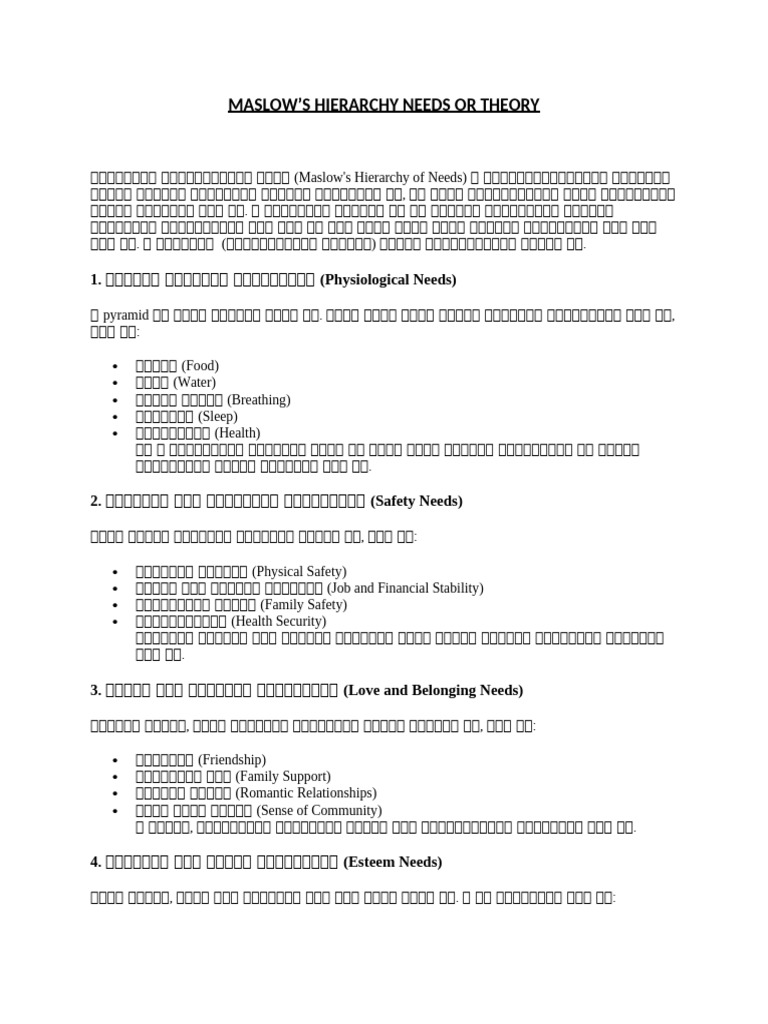 MASLOW Hierarchy of Needs or Theory | PDF