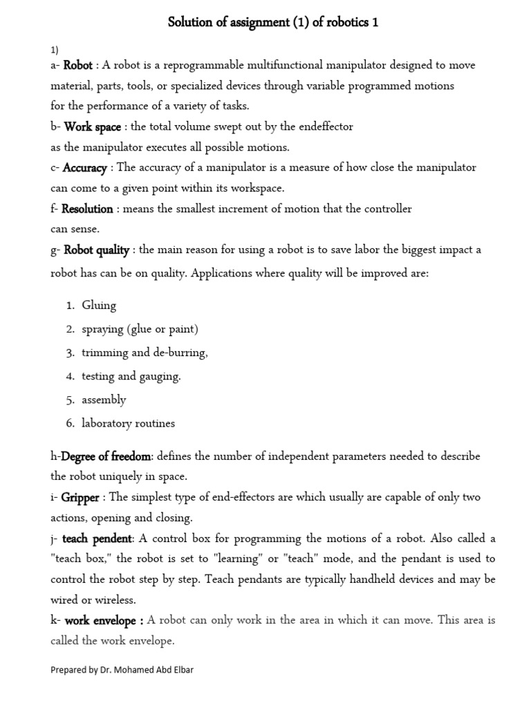 Solution Sheet 1 | PDF | Robot | Robotics
