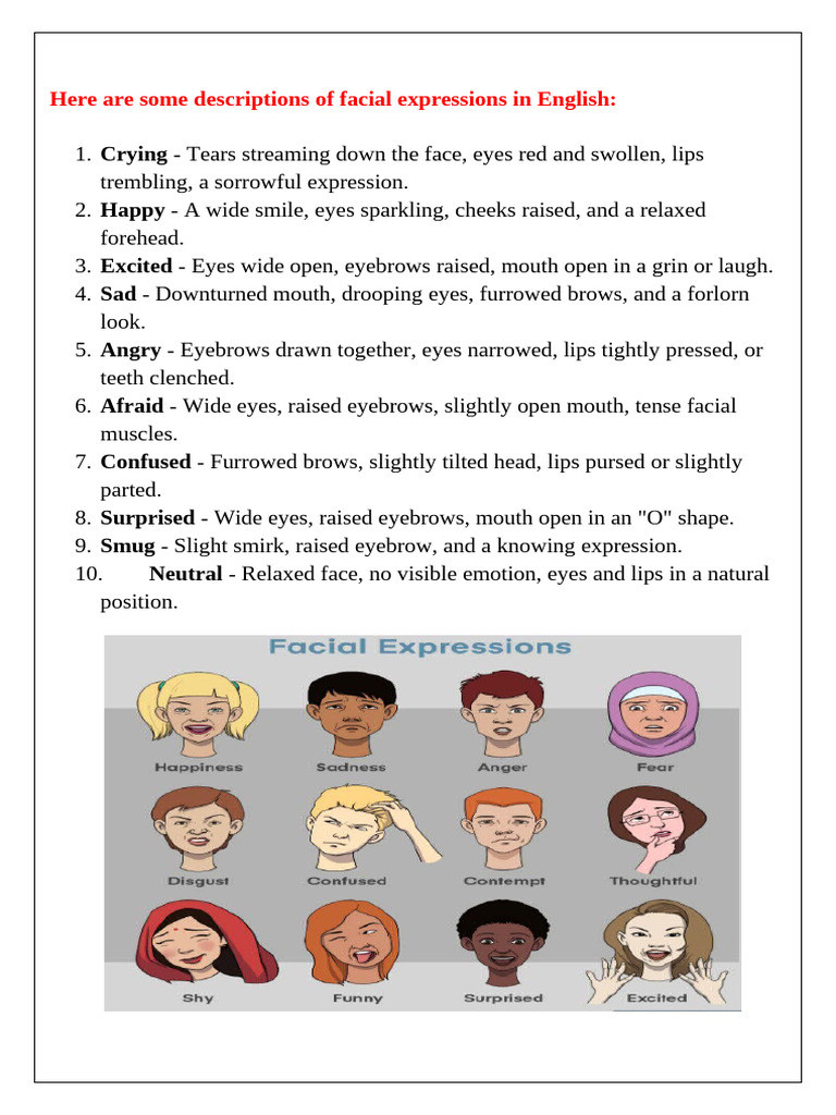 Descriptions of Facial Expressions Smail | PDF