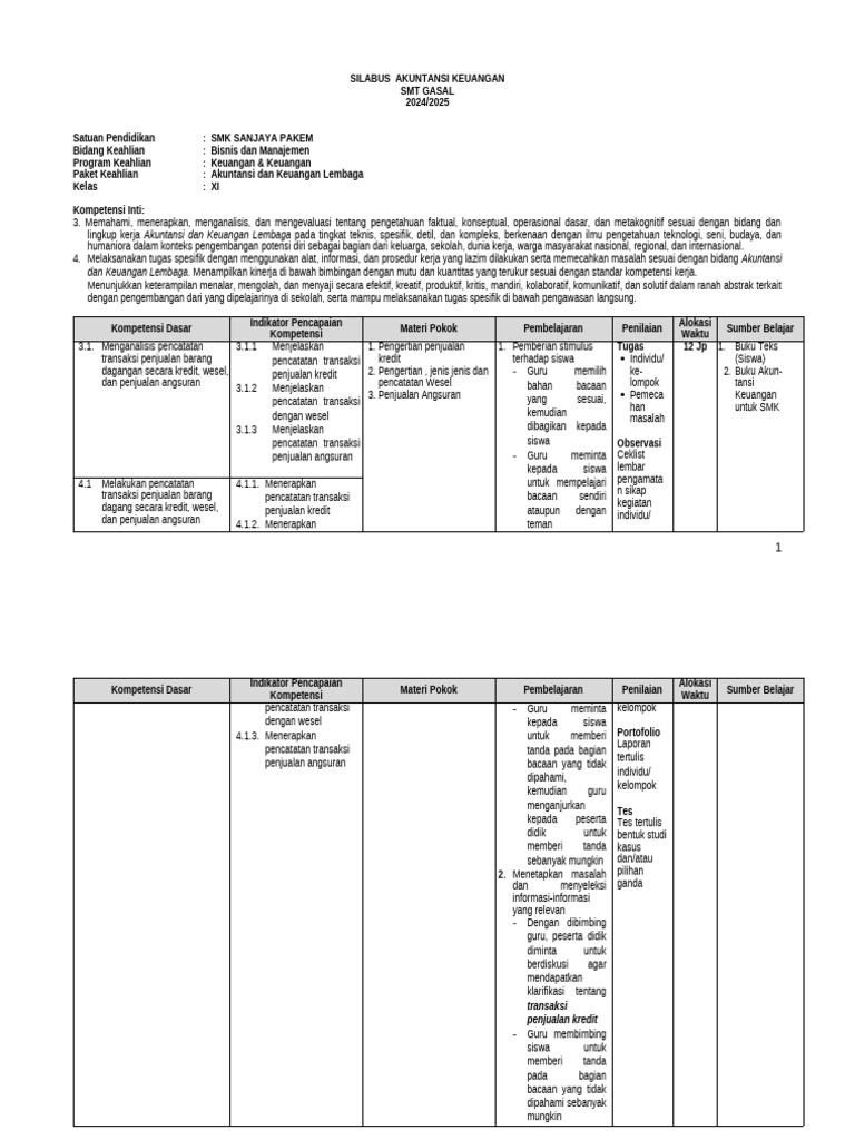 Silabus-Akuntansi-Keuangan-Kelas-XI GASAL | PDF