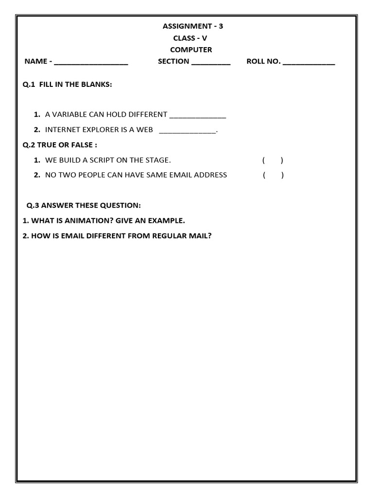 Class 5 Assignment 3 Computer | PDF