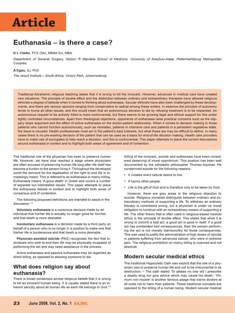 Clarke and Egan Euthanasia | PDF | Autonomy | Medical Ethics