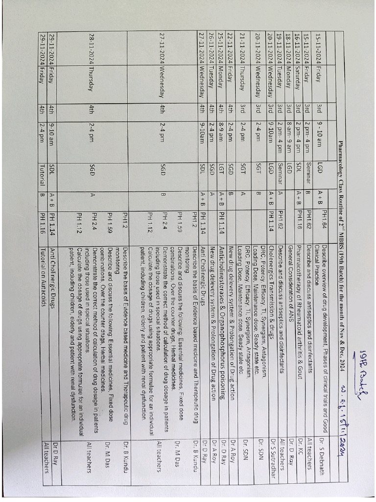19th Batch Time Table Nov-Dec | PDF