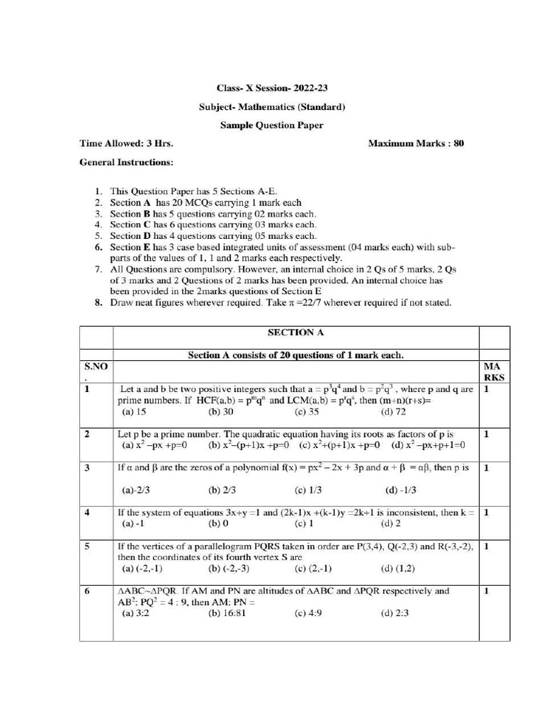 MathsStandard SQP | PDF