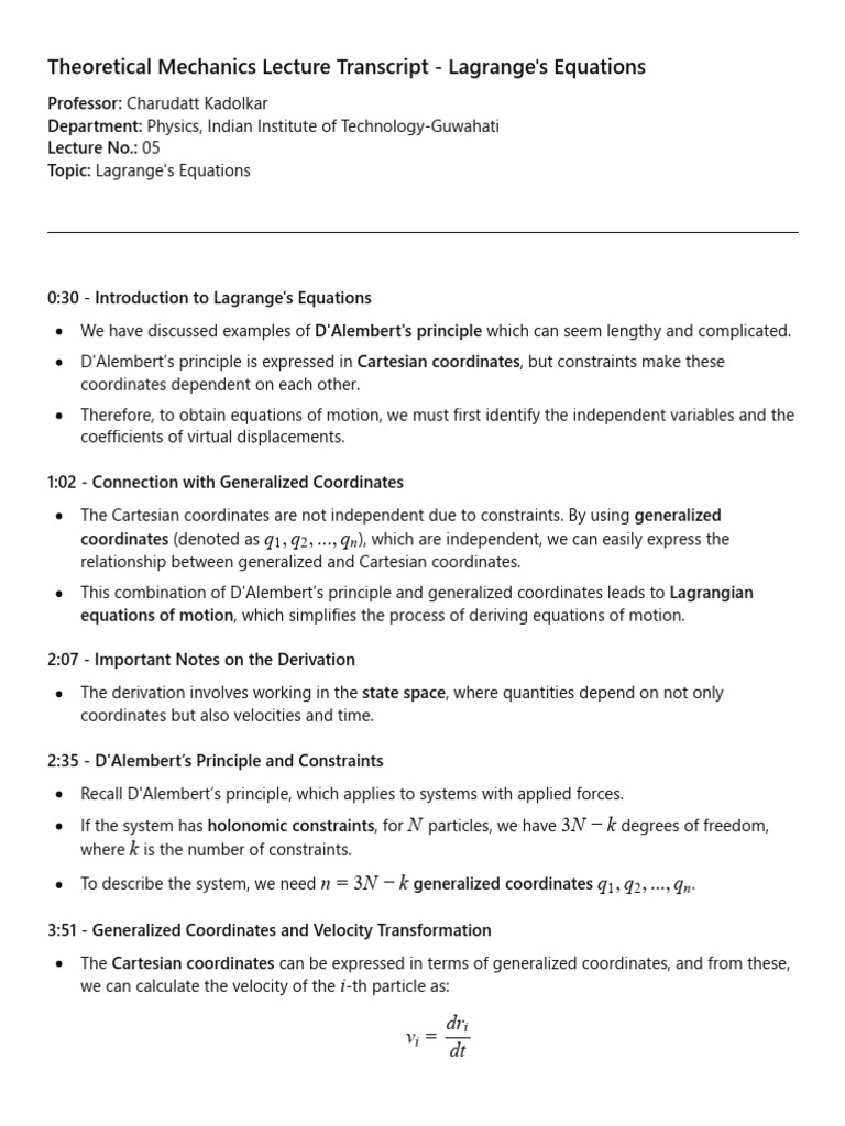 19. Lagrange's Equation | PDF | Lagrangian Mechanics | Mechanics