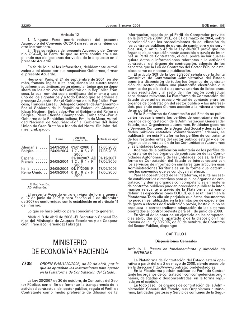 Ministerio de Economía Y Hacienda: 22260 Jueves 1 Mayo 2008 BOE Núm. 105 | PDF
