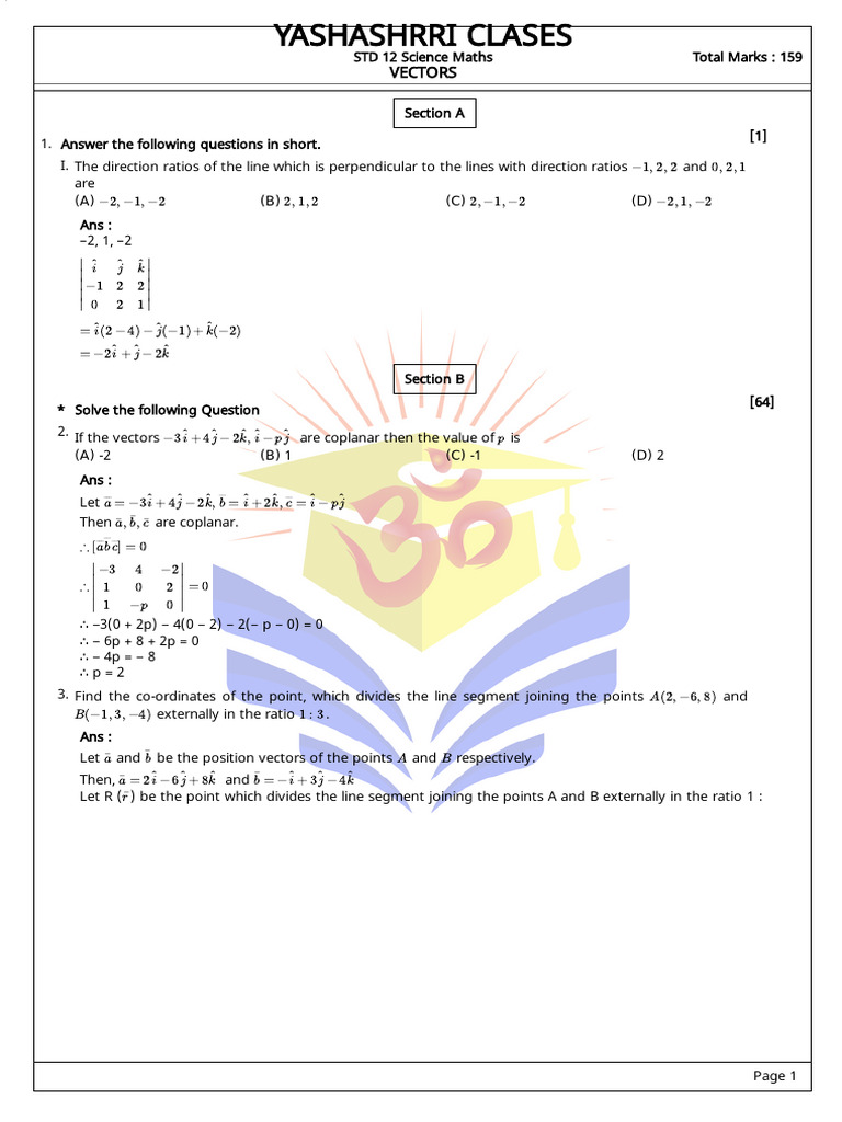 XII VECTORS REV MATHS - Solution | PDF | Elementary Geometry | Classical Geometry