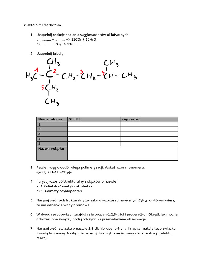 MATURA PRÓBNA - Chemia Organiczna | PDF