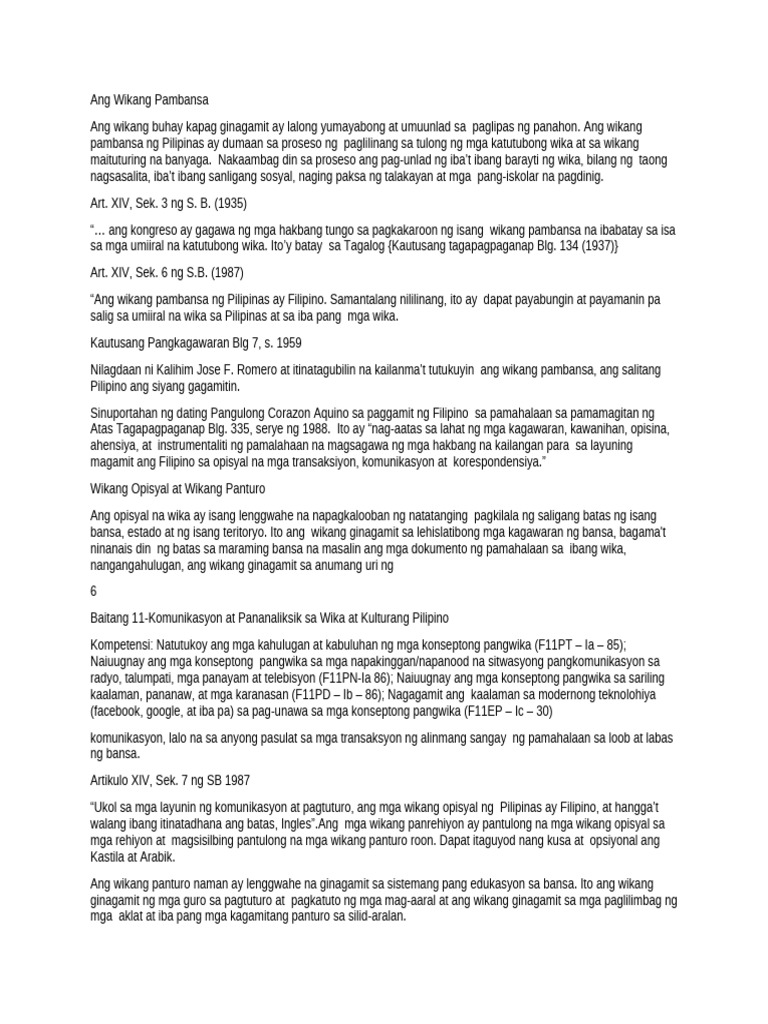 Ang Wikang Pambansa | PDF