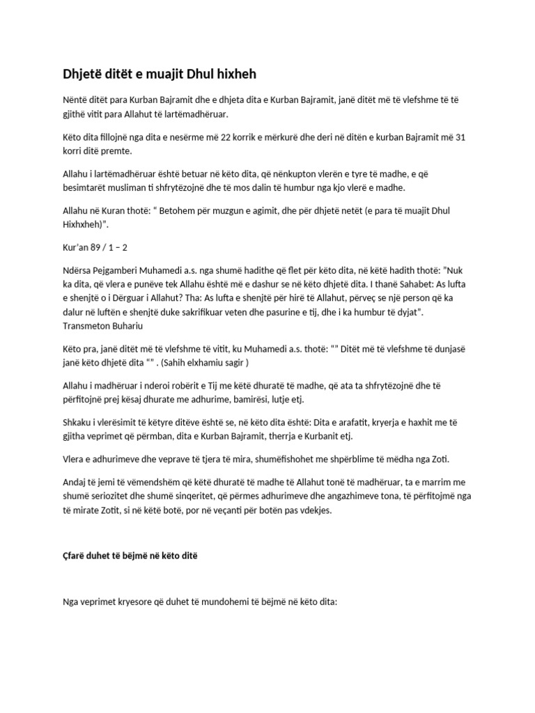 Dhjetë ditët e muajit Dhul hixheh | PDF