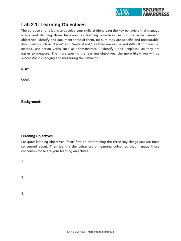 Stage03 07 Lab2.1 LearningObjectives | PDF