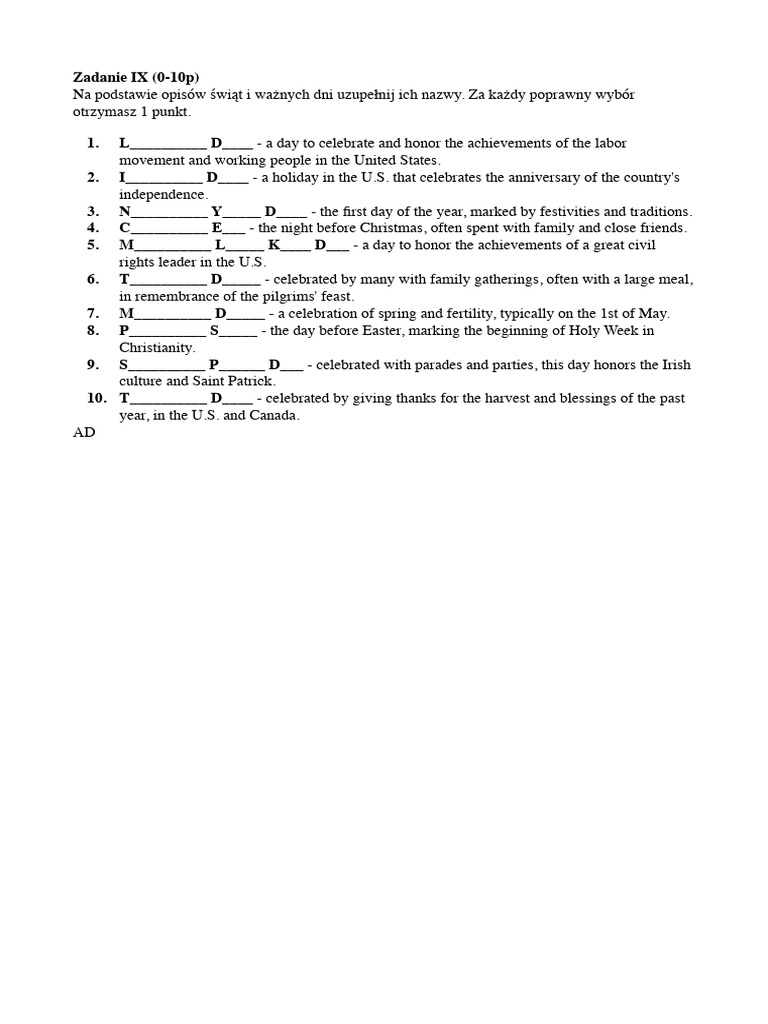 Holidays - Additional Exercise | PDF Holidays - Additional Exercise | PDF