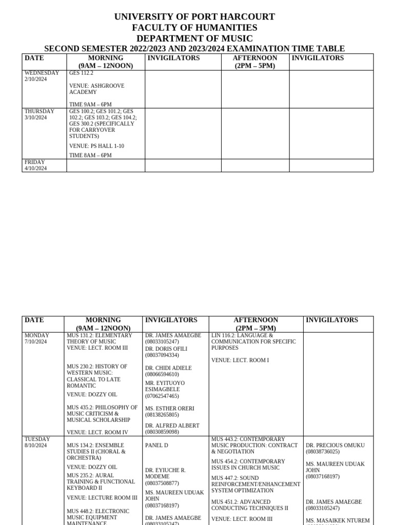 2nd Semester Exam Time Table 2022 2023 and 2023 2024 CORRECTED | PDF ...