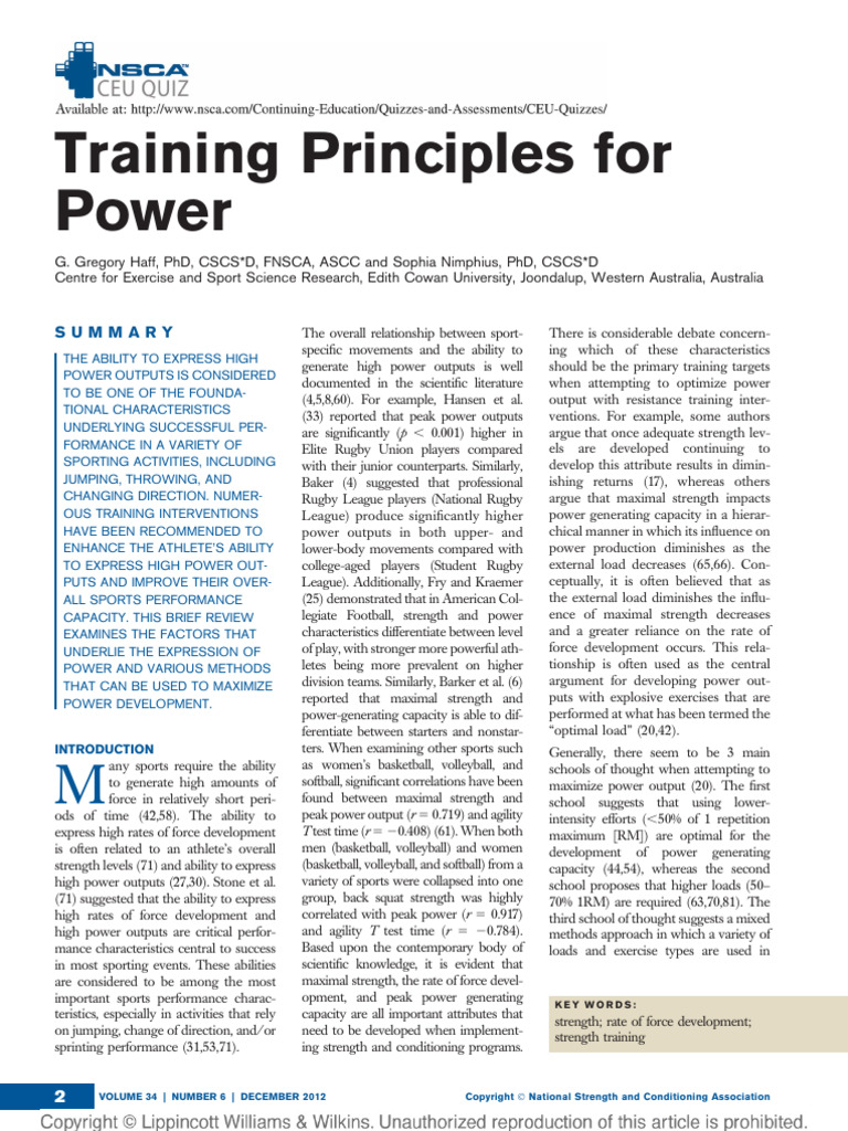 Training Principles For Power.2 | PDF | Strength Training | Force