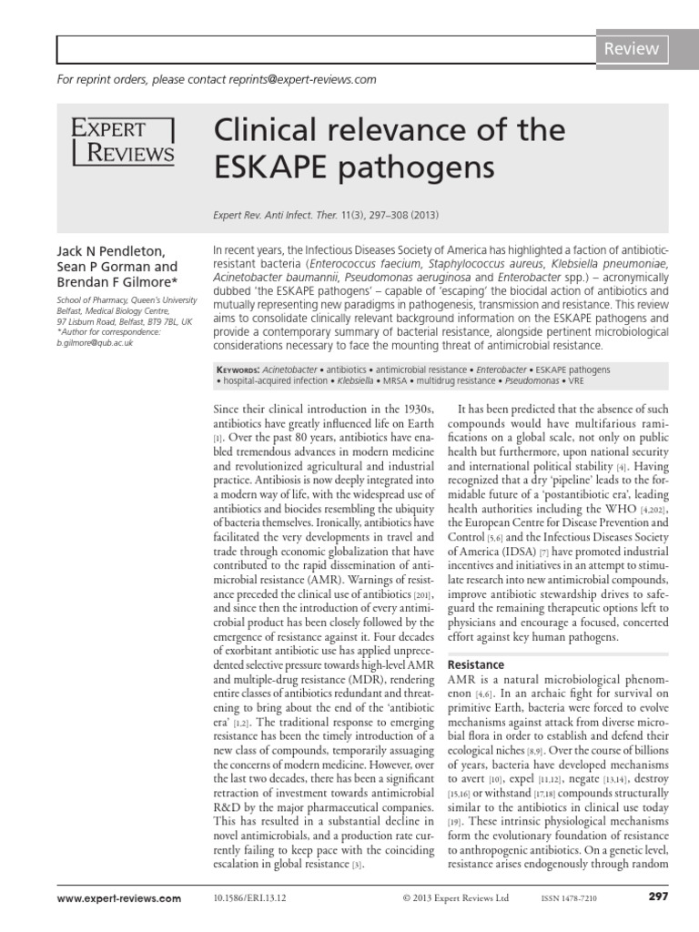 2013 Clinical Relevance of The ESKAPE Pathogens | PDF | Antimicrobial ...