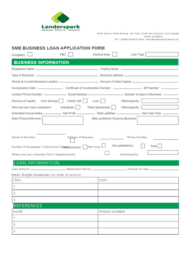 SME Loan Application Form Template | PDF | Business | Loans